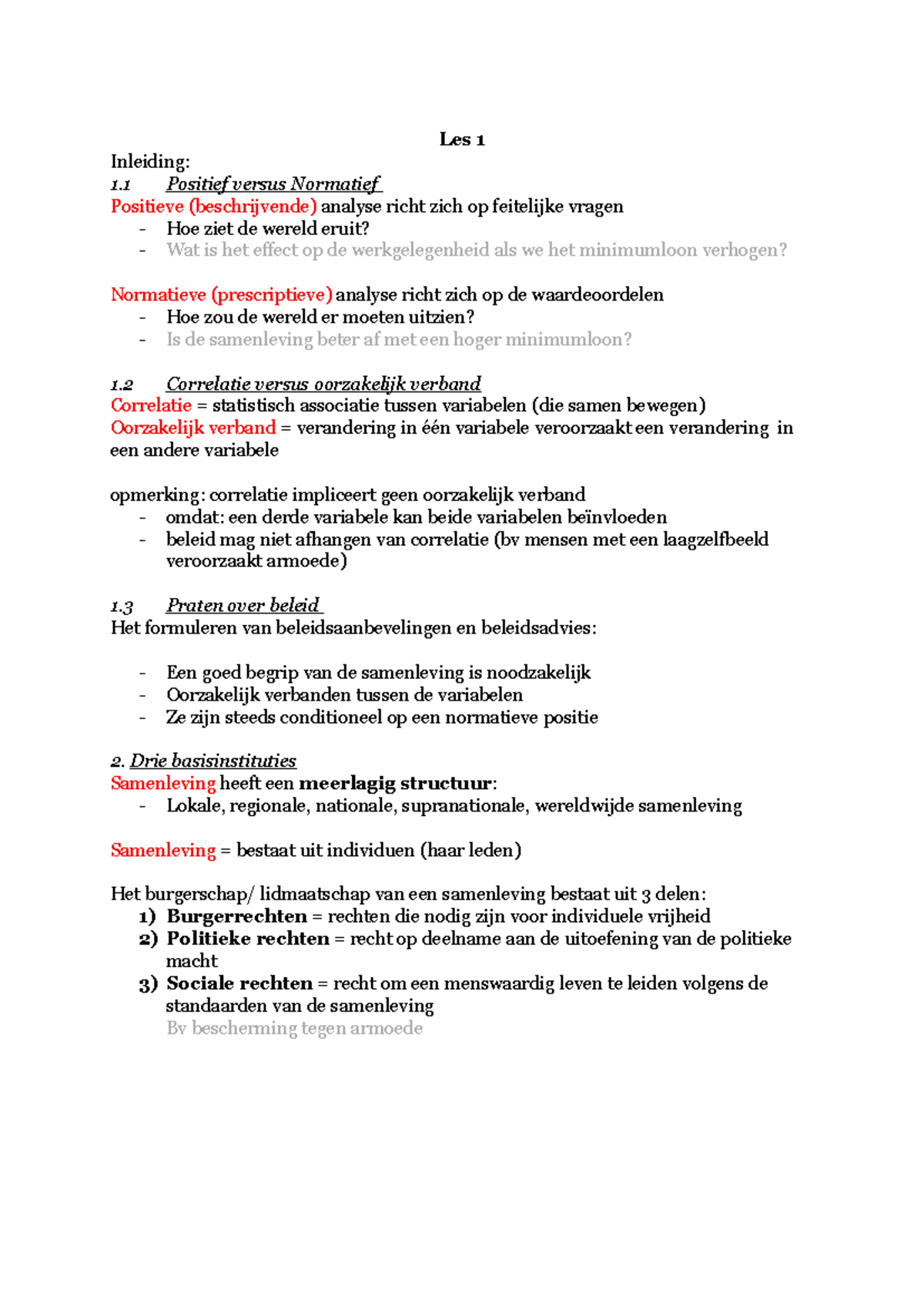 Samenvatting samenleving, feiten en problemen - Les 1 Inleiding: 1 Positief versus Normatief ...