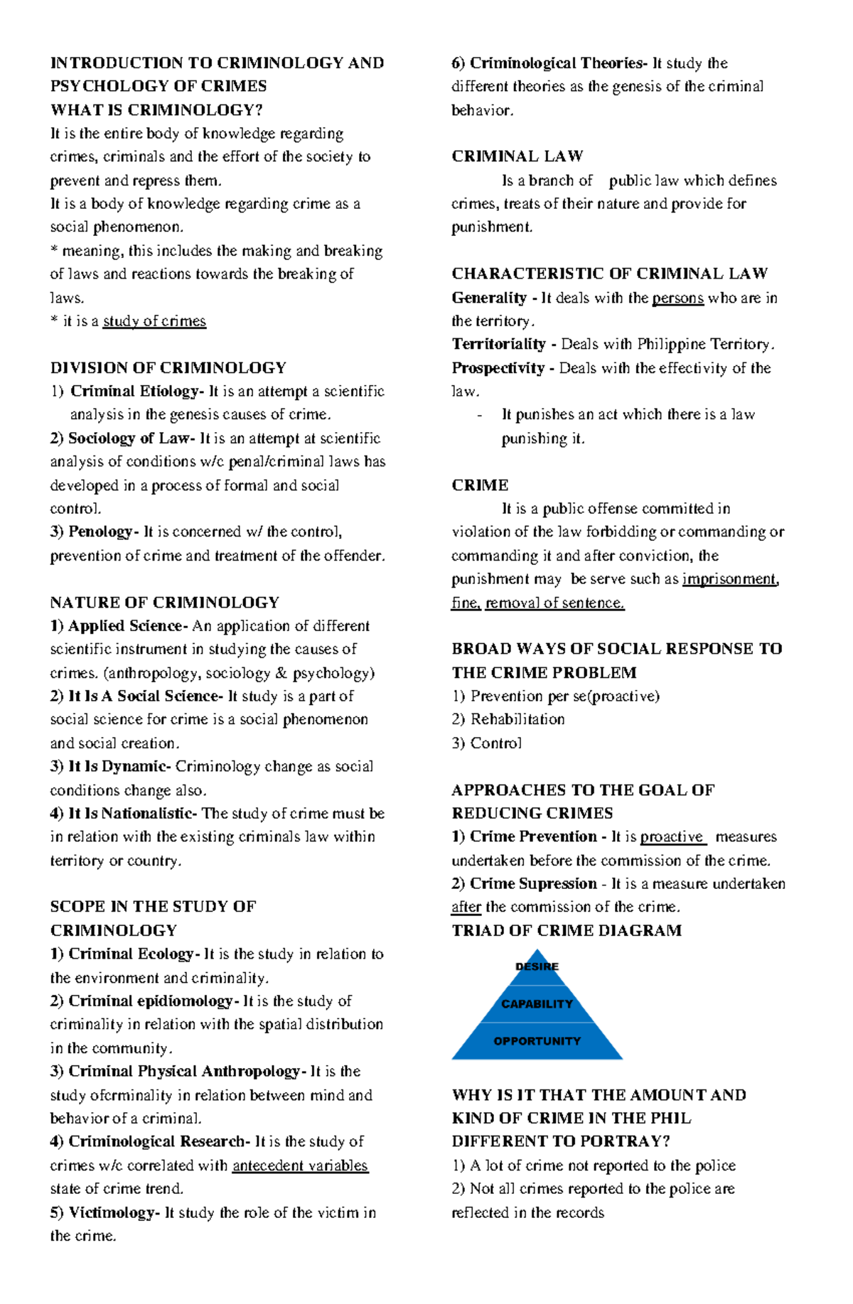 Intro TO CRIM Notes - LEA - INTRODUCTION TO CRIMINOLOGY AND PSYCHOLOGY ...