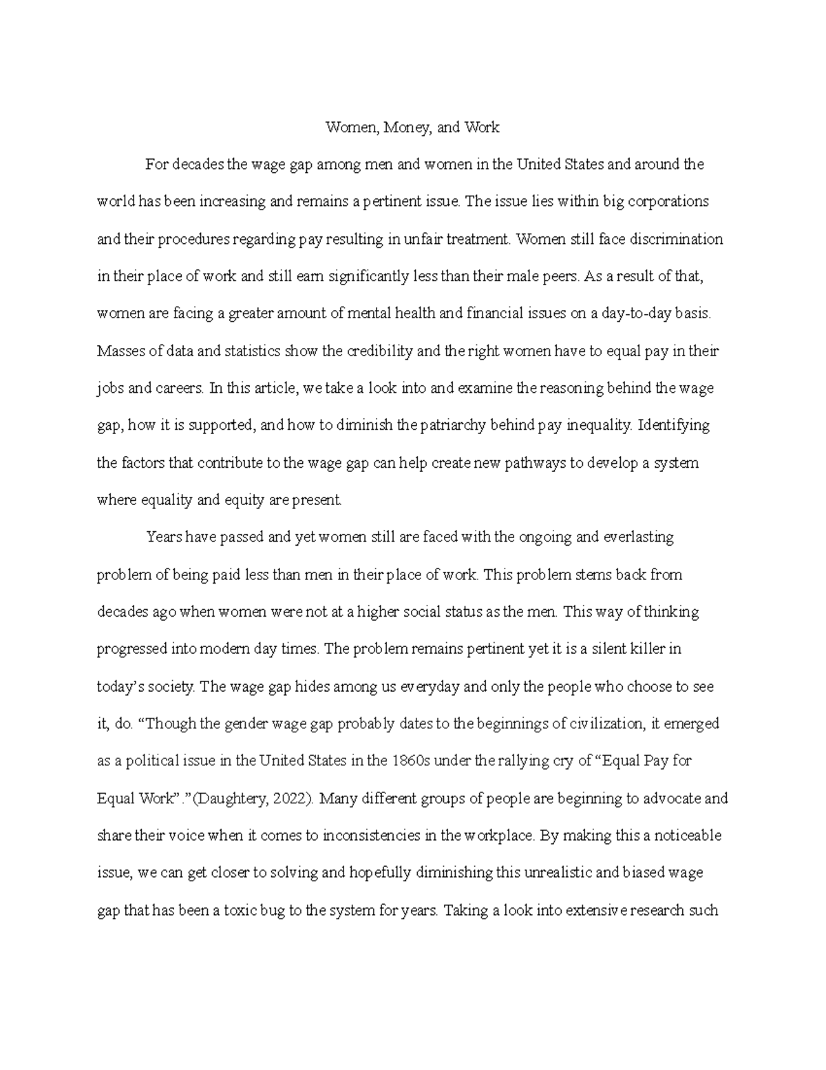 Cheyenne Carter- Research Paper - Women, Money, and Work For decades ...