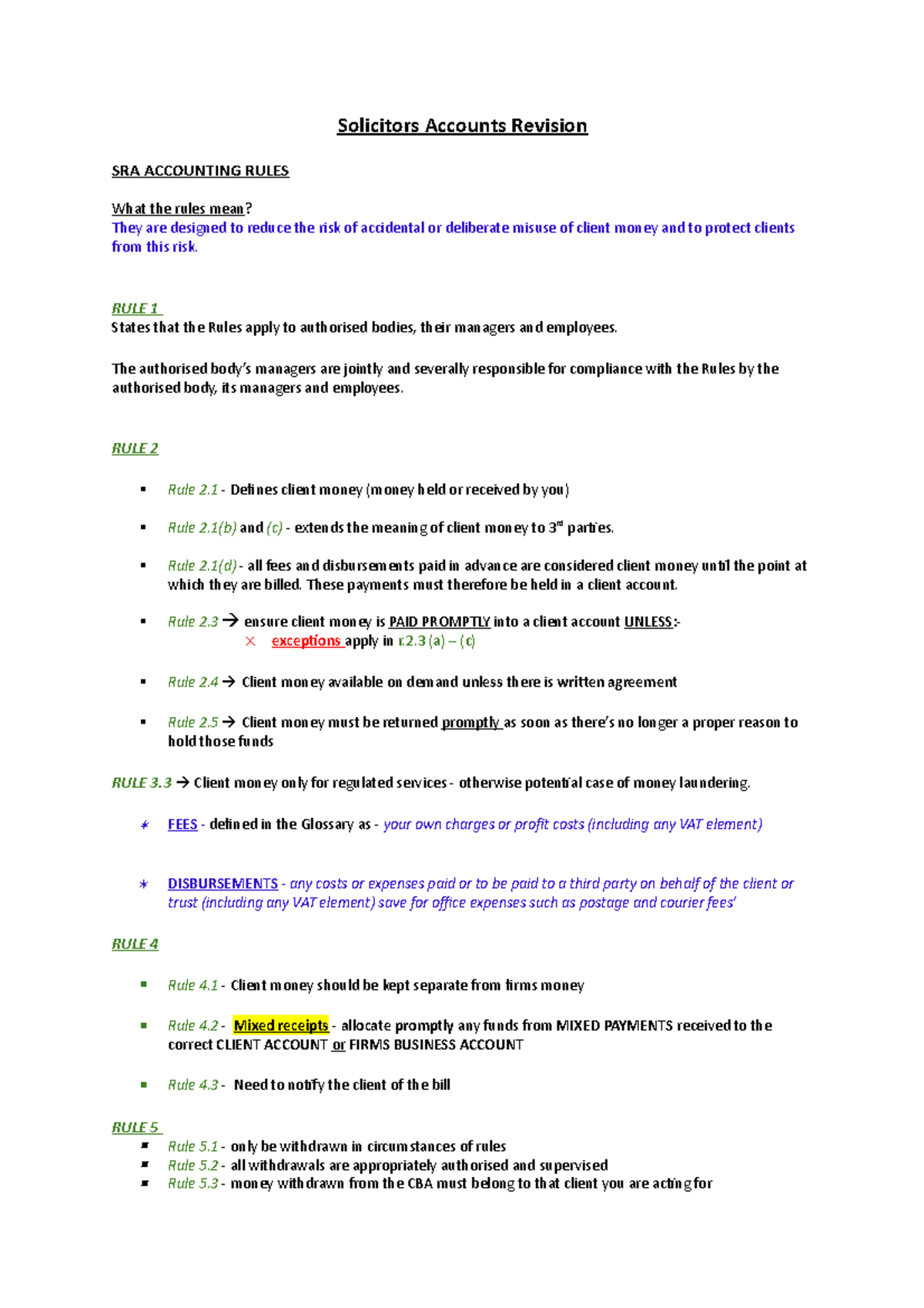 Solicitors Accounts Revision - RULE 1 States that the Rules apply to ...