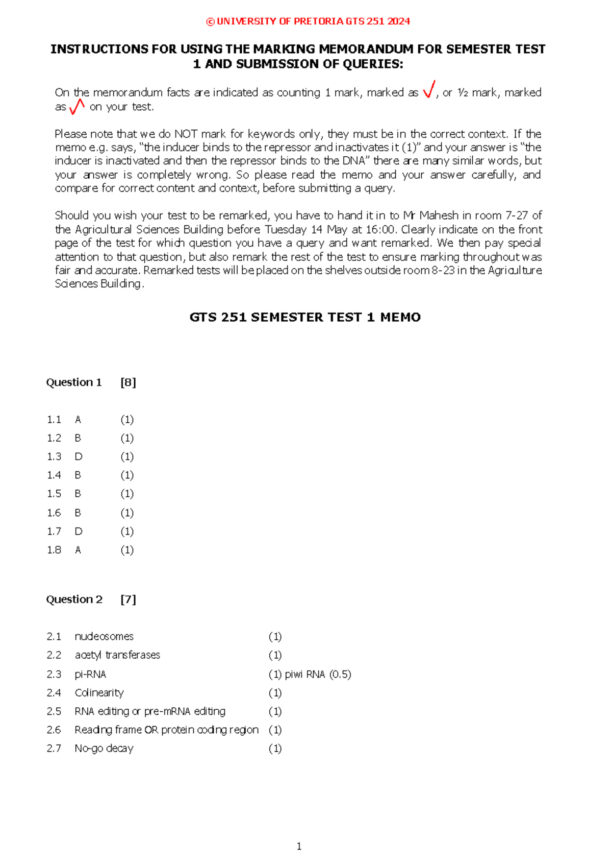 GTS 251 Semester Test 1 Memo 2024 Final & Instructions - INSTRUCTIONS ...
