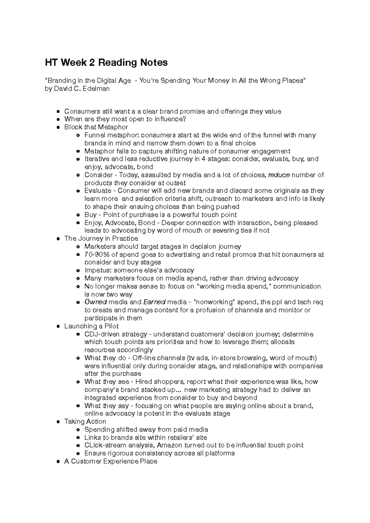 HT Week 2 Reading Notes - HT Week 2 Reading Notes "Branding in the ...