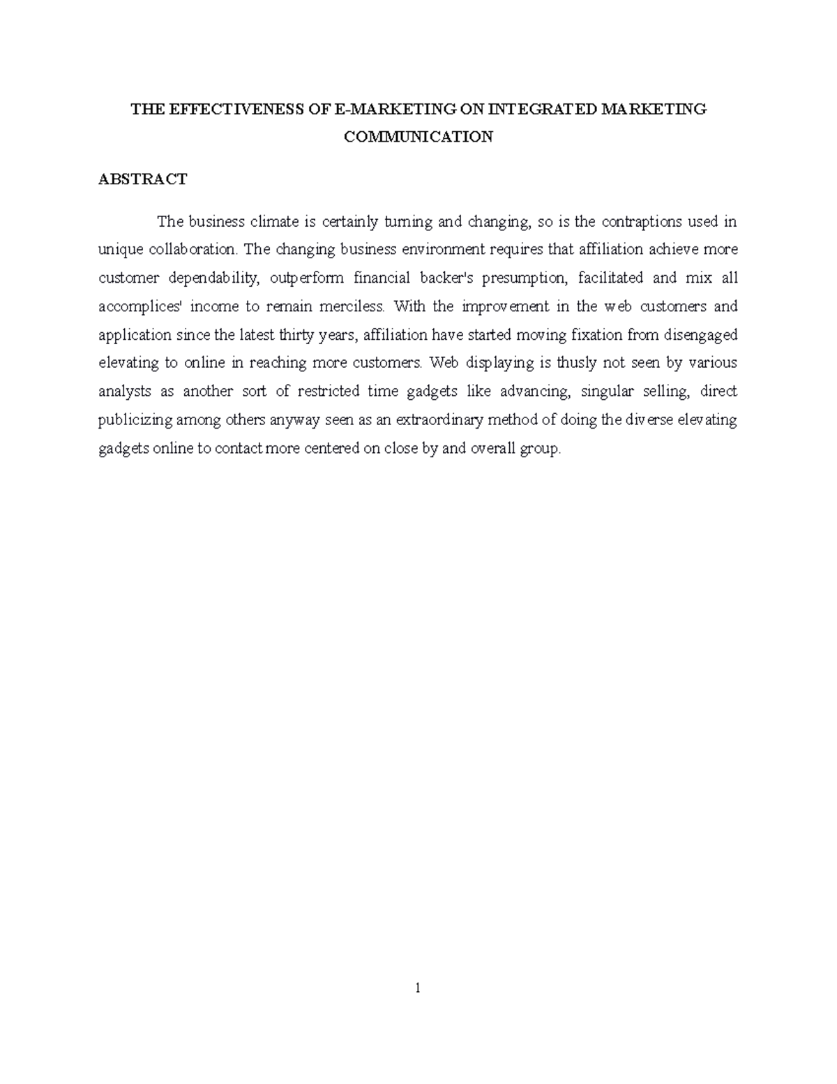 E- Marketing - THE EFFECTIVENESS OF E-MARKETING ON INTEGRATED MARKETING ...