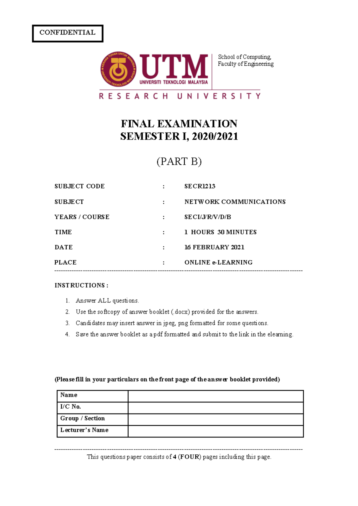 Final 2021 Part B - FINAL EXAMINATION SEMESTER I, 2020 /20 21 (PART B ...