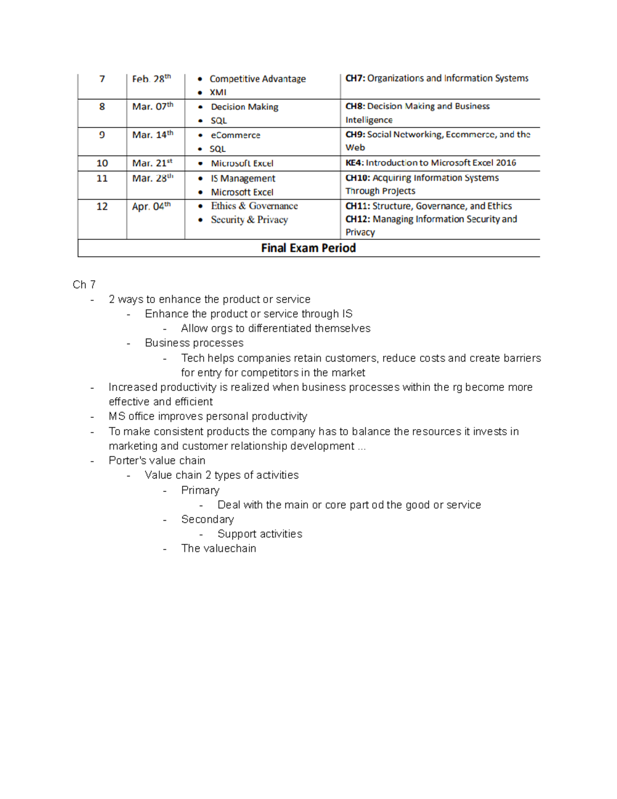 notes for chapter 7 and 8 - 1033 - UWO - Studocu
