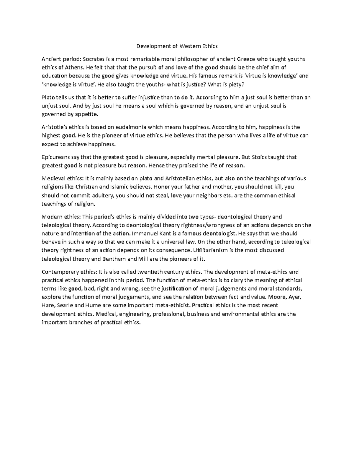 Development of Western Ethics-1 - Development of Western Ethics Ancient ...