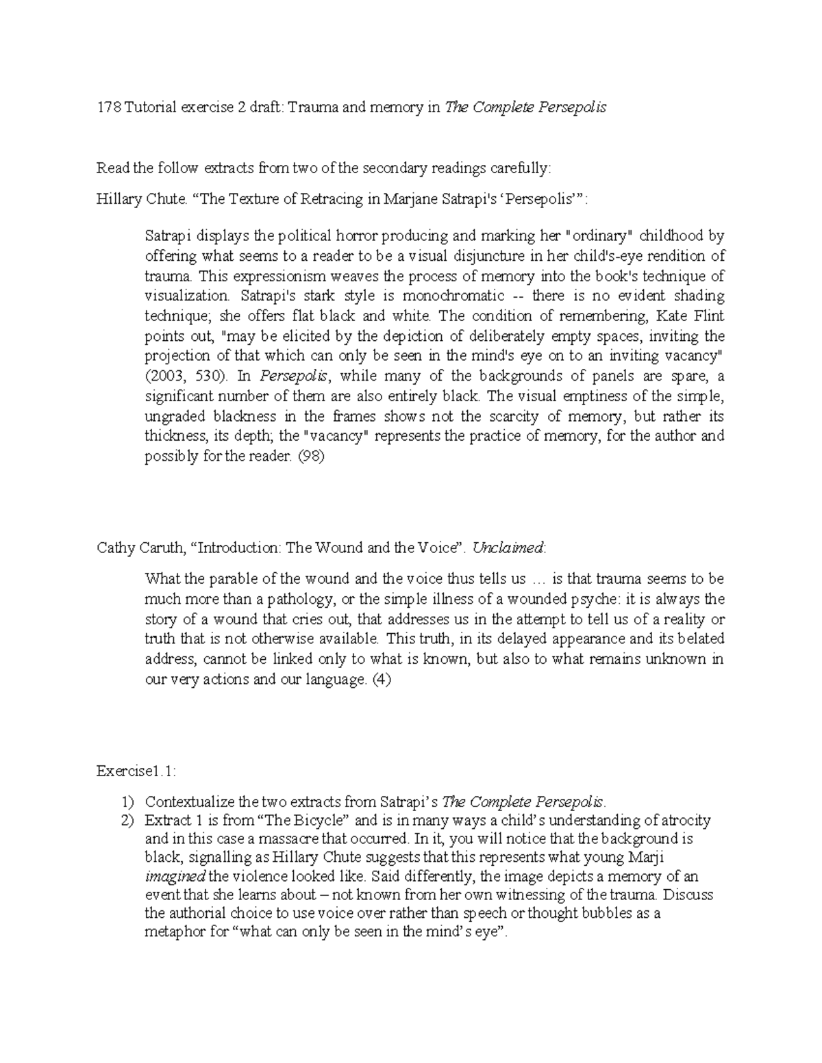 Persepolis Tutorial 4 - 178 Tutorial exercise 2 draft: Trauma and ...