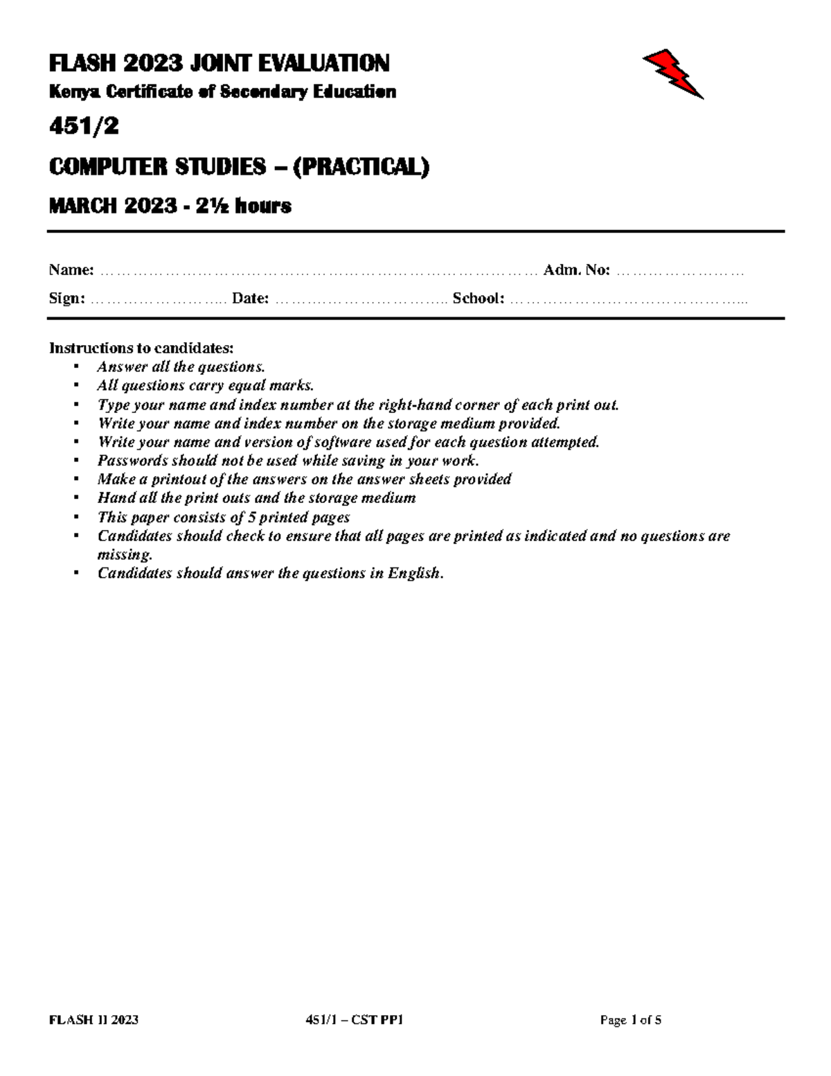 Flash II 2023 Joint Evaluation - PP2 - FLASH 2023 JOINT EVALUATION Kenya Certificate of ...