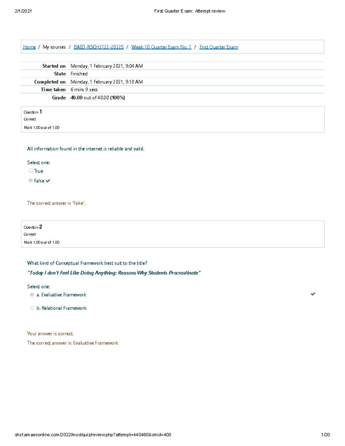 Pdfcoffee - Aral din - Home / My courses / BAED-RSCH2122-2022S / Week 10 Quarter Exam No. 1 ...