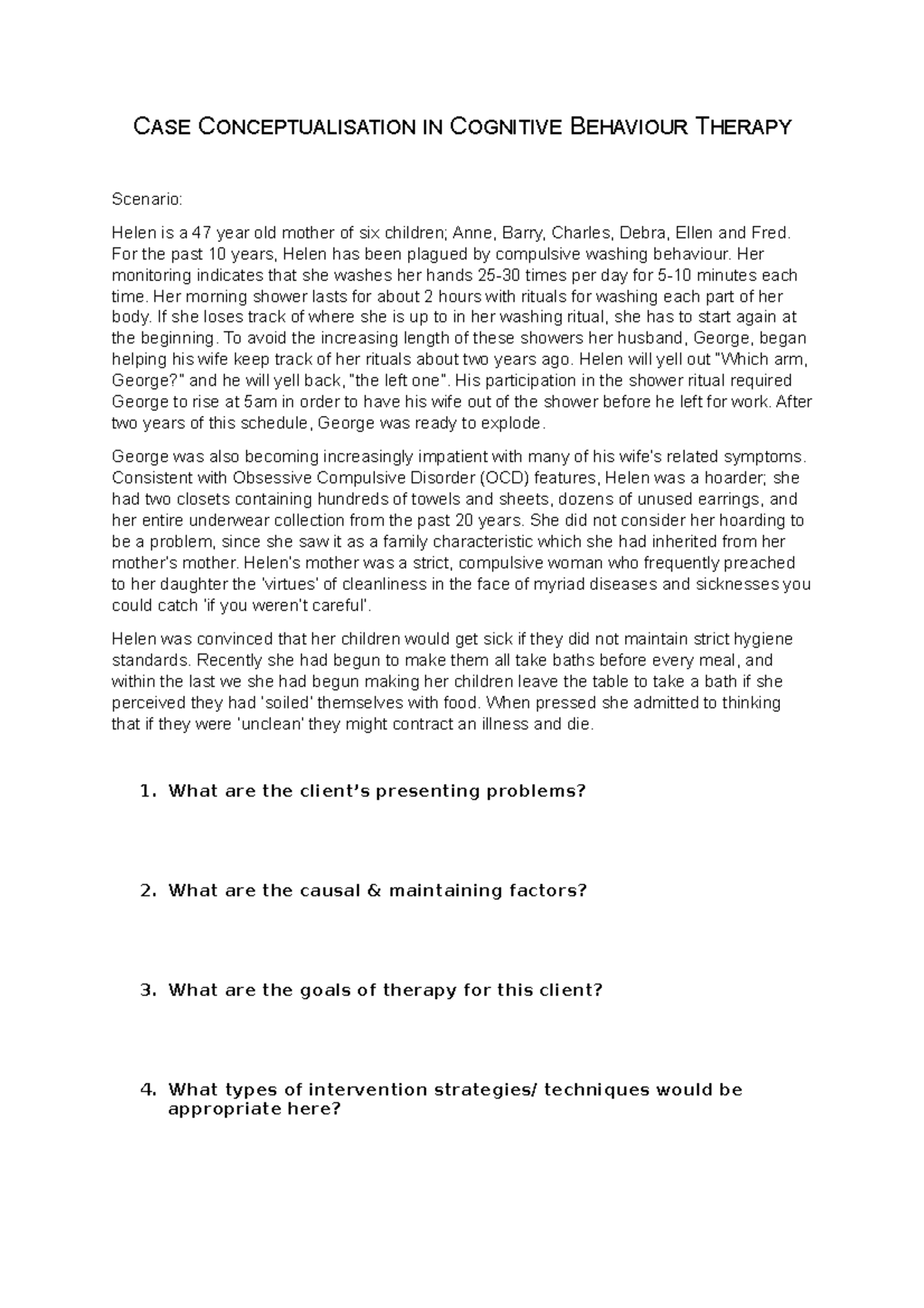 Cognitive therapy case study - CASE CONCEPTUALISATION IN COGNITIVE ...