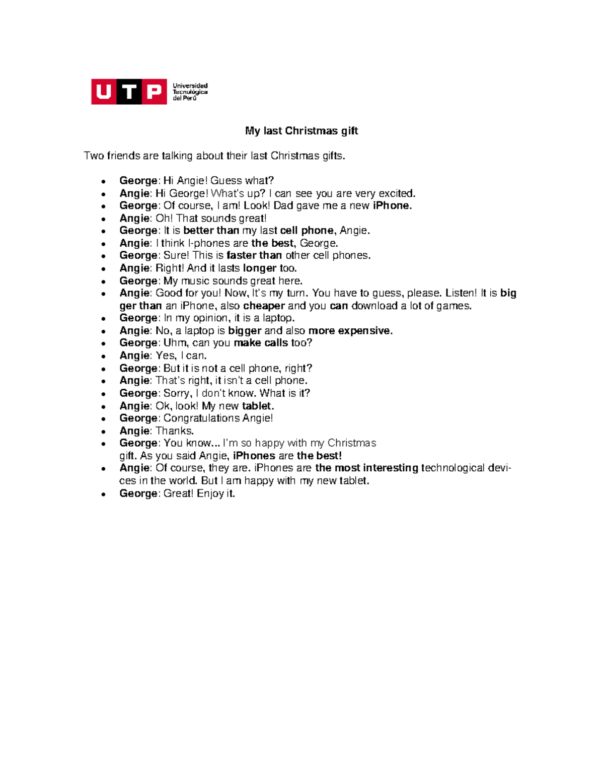 Week 12 - Script - My last Christmas gift - Ingles - UTP - Studocu