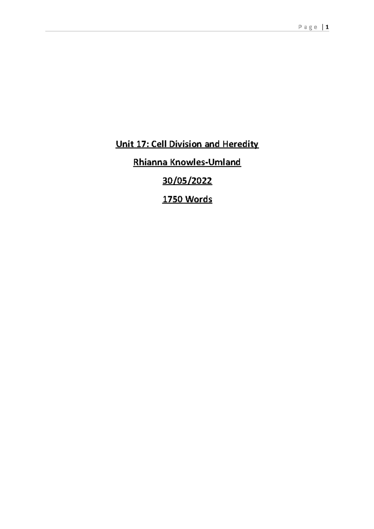 Unit 17 cell division and heredity - Unit 17: Cell Division and ...