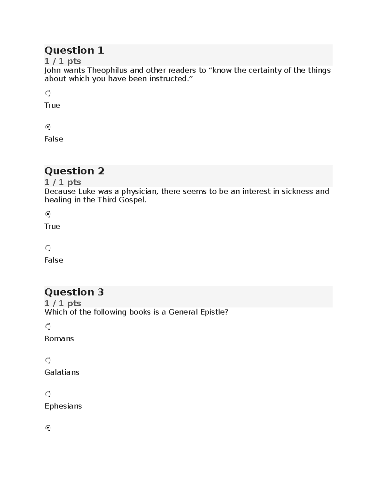 The Gospels quiz - practice quiz - Question 1 1 / 1 pts John wants ...