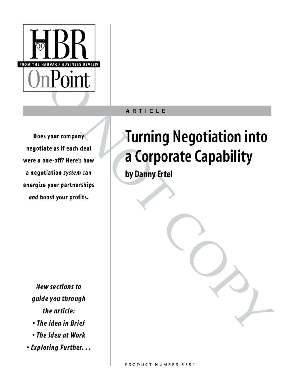 Turning Negotiation into a Corporate Capability - .. P R O D U C T N U ...