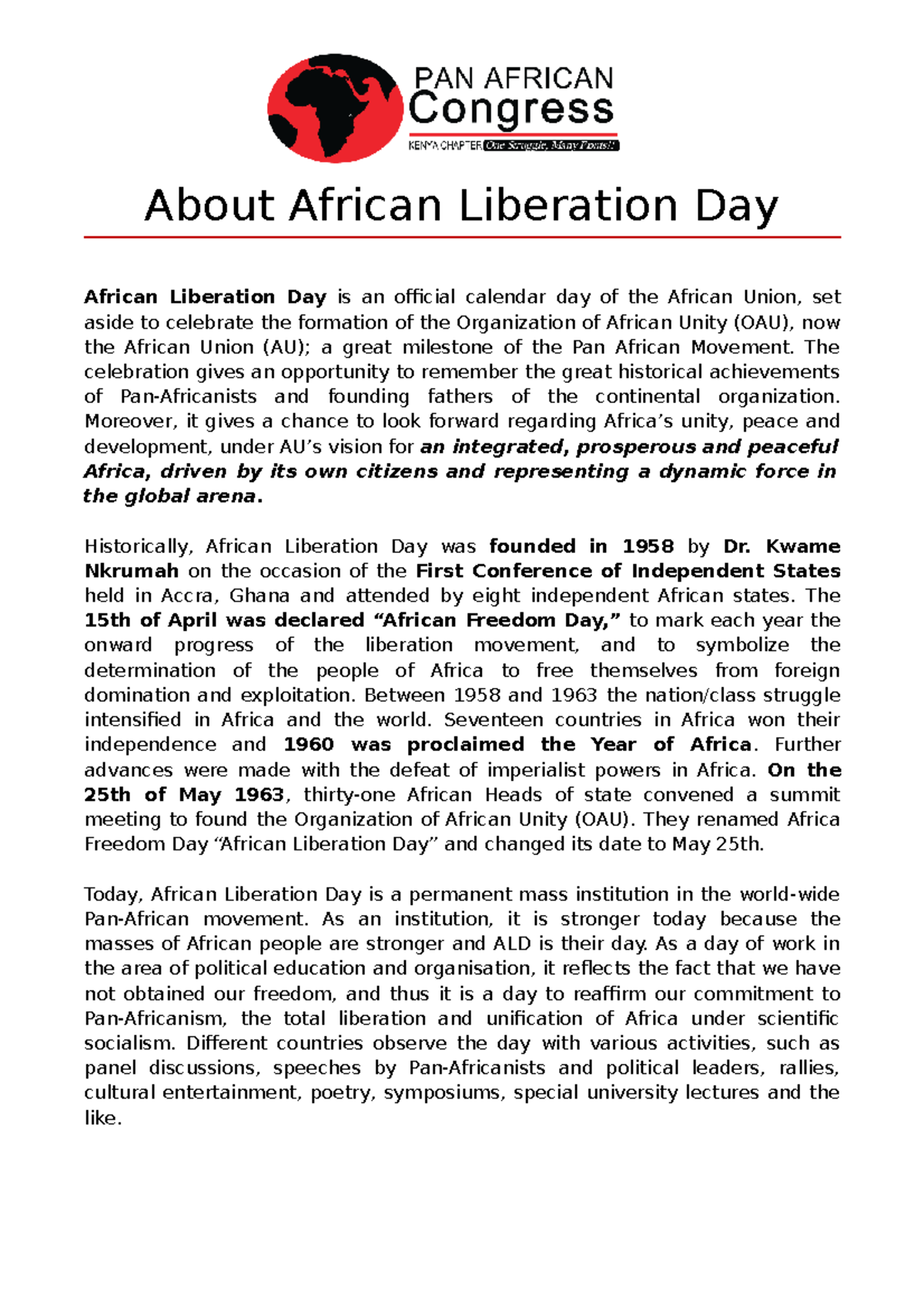 About African Liberation Day - About African Liberation Day African ...