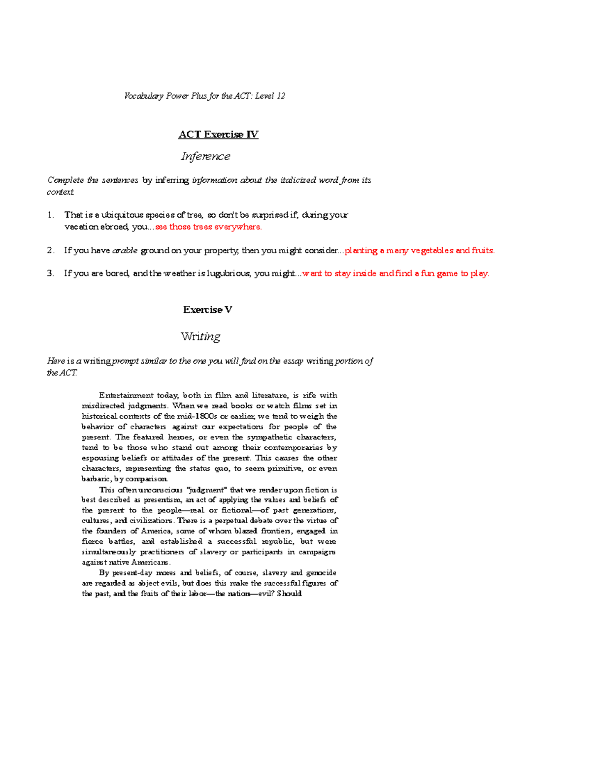 ACT Practice Inference and Writing - Vocabulary Power Plus for the ACT ...