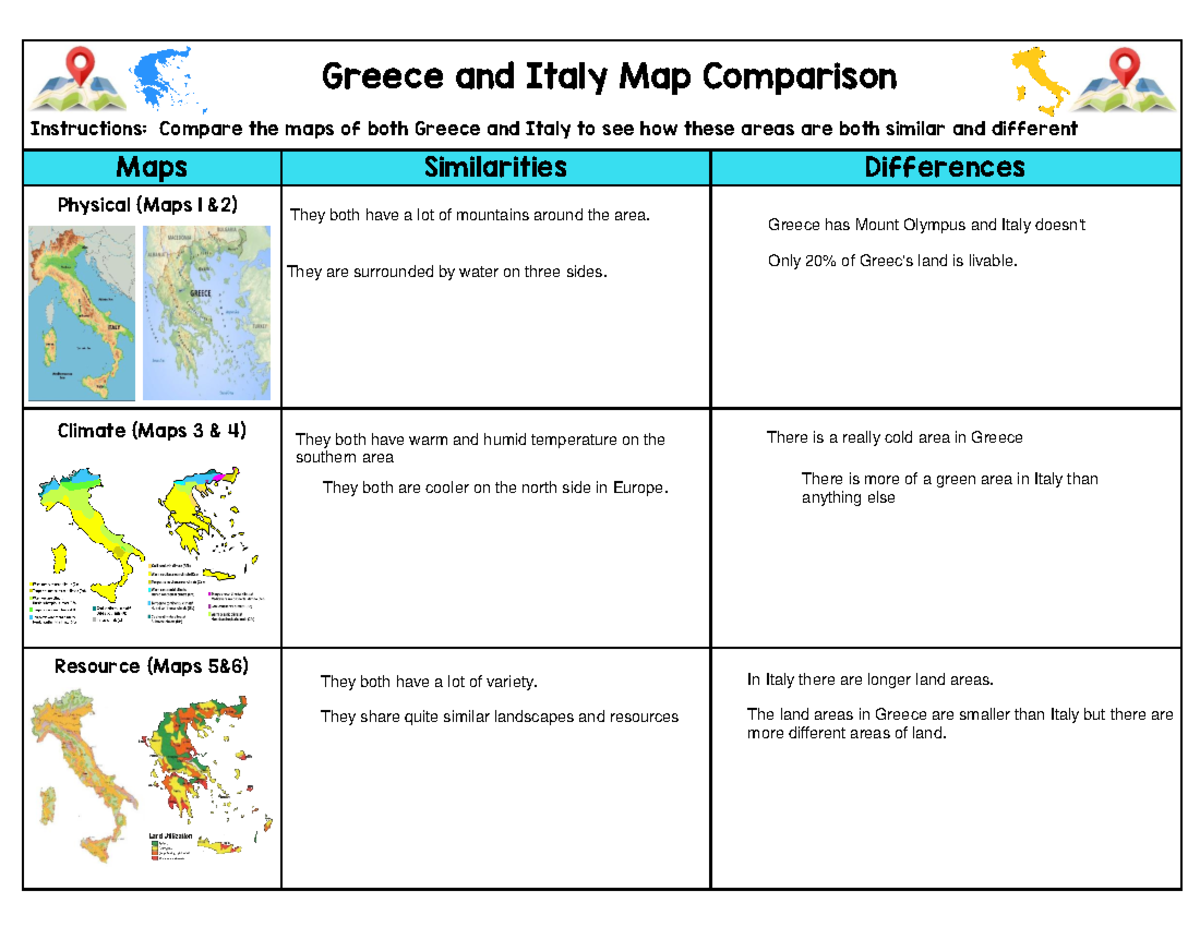 Map Comparison 1 - Greece and Italy Map Comparison Instructions ...