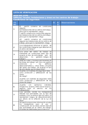 Listas DE Verificacion - LISTA DE VERIFICACION NOM 001 STPS Edificios ...