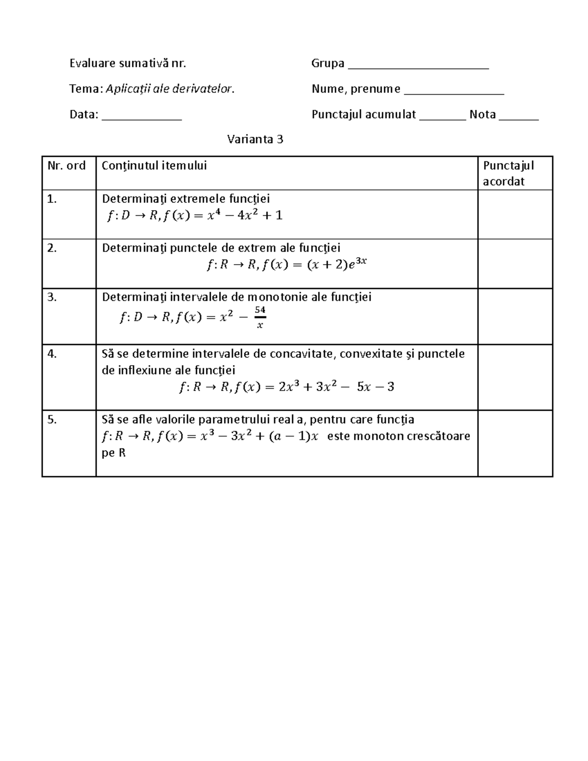 Varianta 3 - dfddddd - Evaluare sumativă nr. Grupa ...