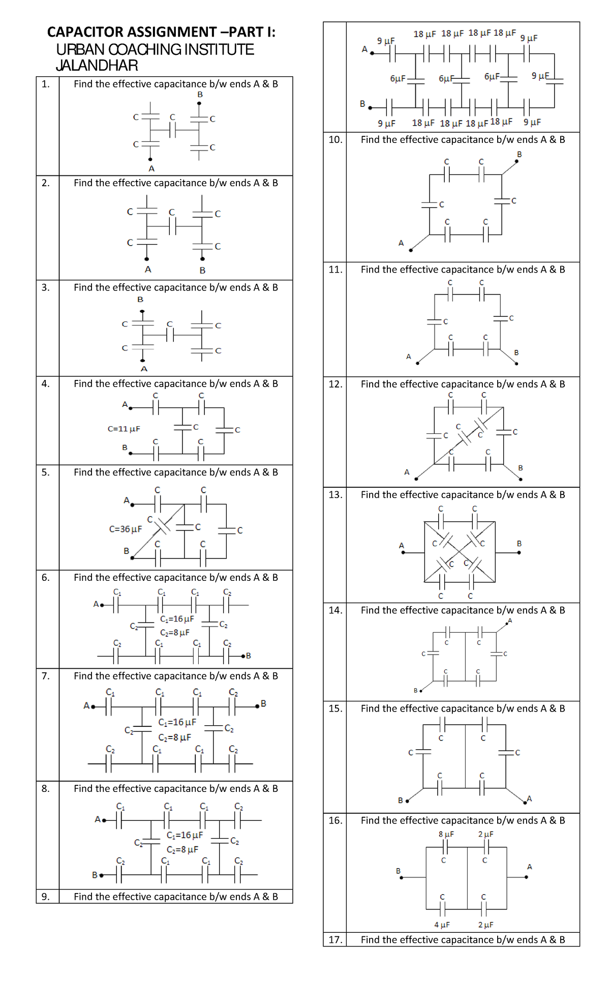 Capacitance Assignment Capacitor Assignment Part I 1 Find The