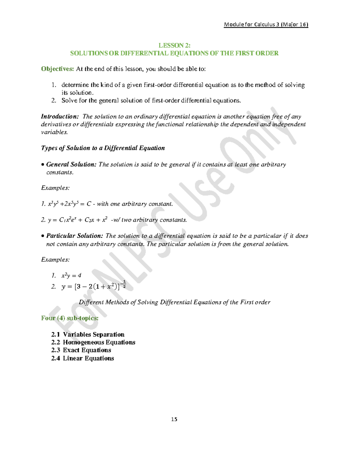Calculus 3 - Lesson 2 (Separable Variable) - LESSON 2: SOLUTIONS OR ...