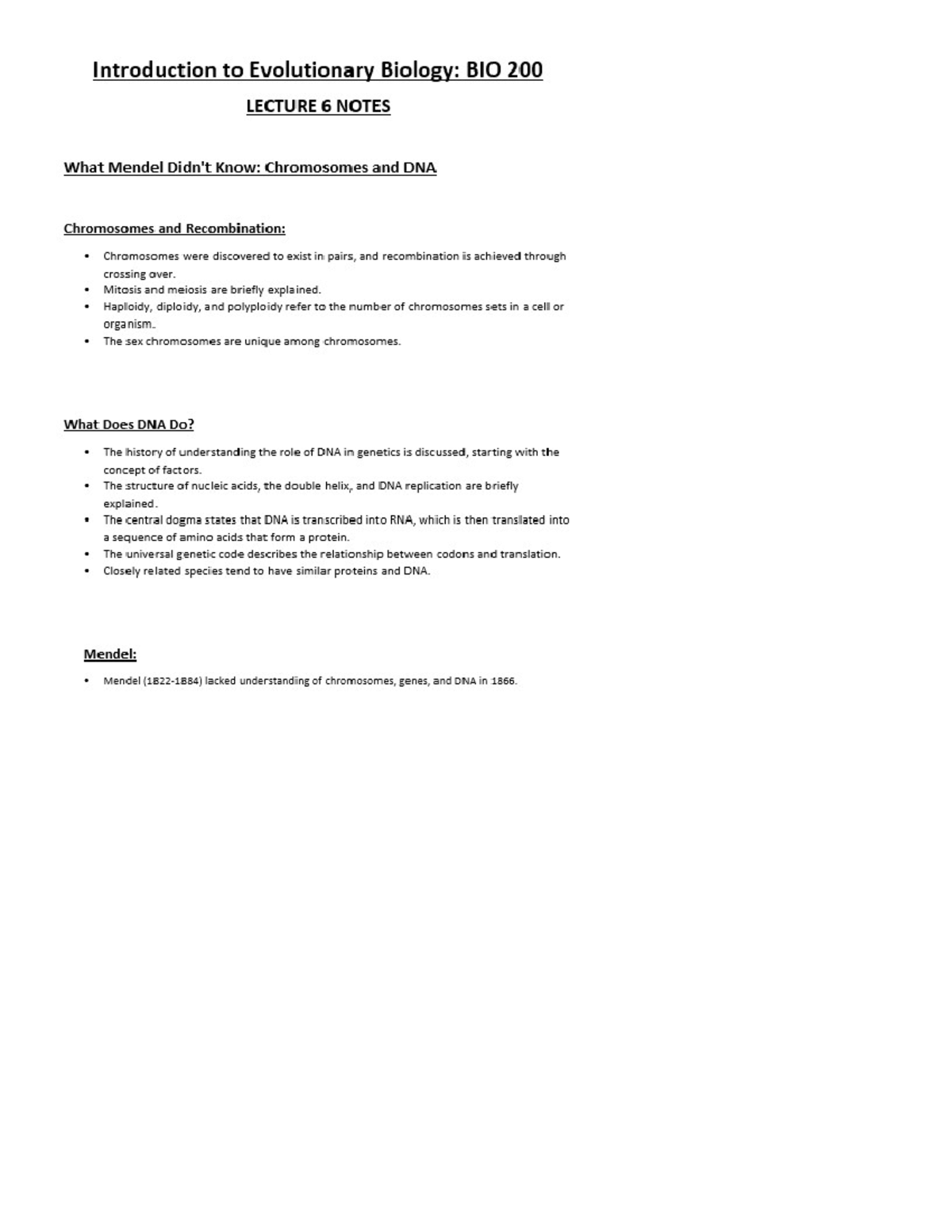 1st page of Lecture 06 -Introduction to Evolutionary Biology notes ...