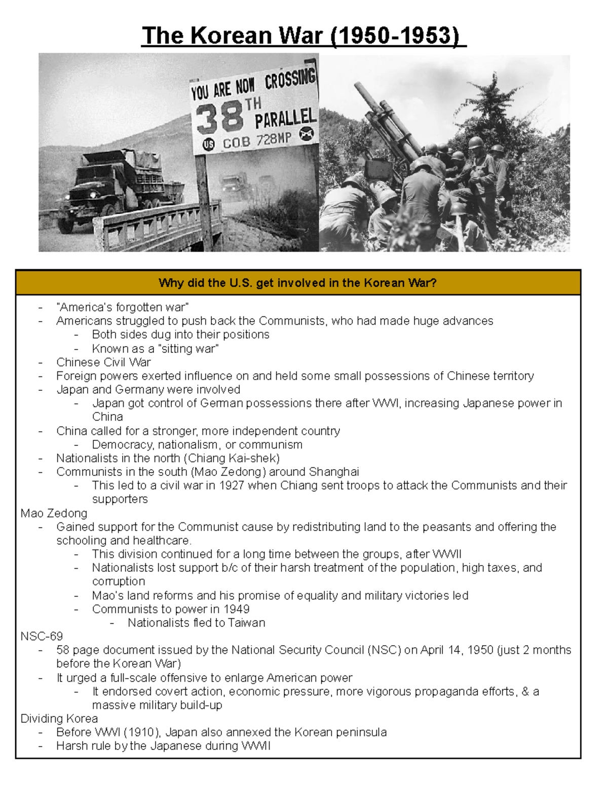 E. The Korean War - Lecture notes period 8 - The Korean War (1950-1953 ...
