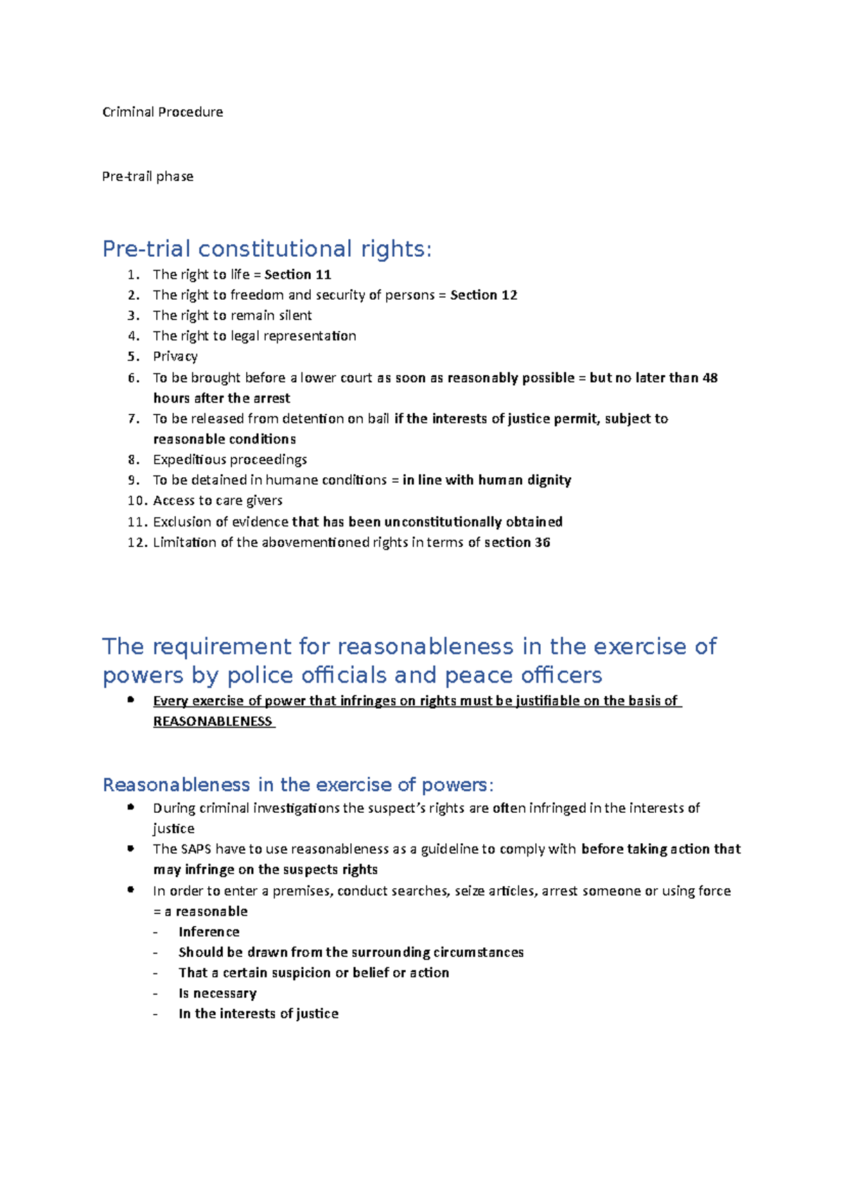 Criminal Procedure Unit 2 - Criminal Procedure Pre-trail phase Pre ...