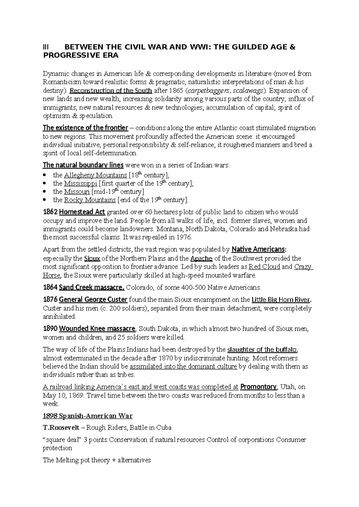 Progressive era - III BETWEEN THE CIVIL WAR AND WWI: THE GUILDED AGE ...