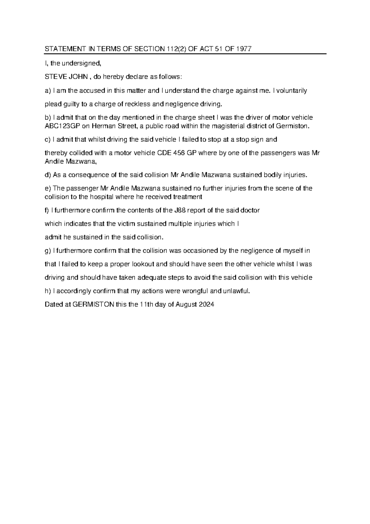 Document 2 - Assignments - STATEMENT IN TERMS OF SECTION 112(2) OF ACT ...