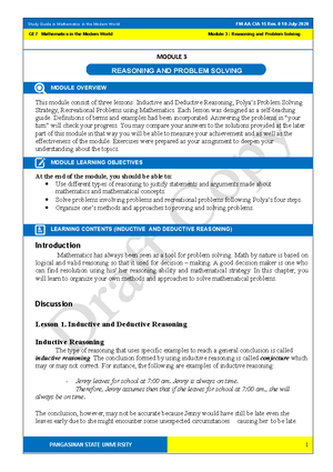 Mathematics in Modern World Module - Study Guide in Mathematics in the ...