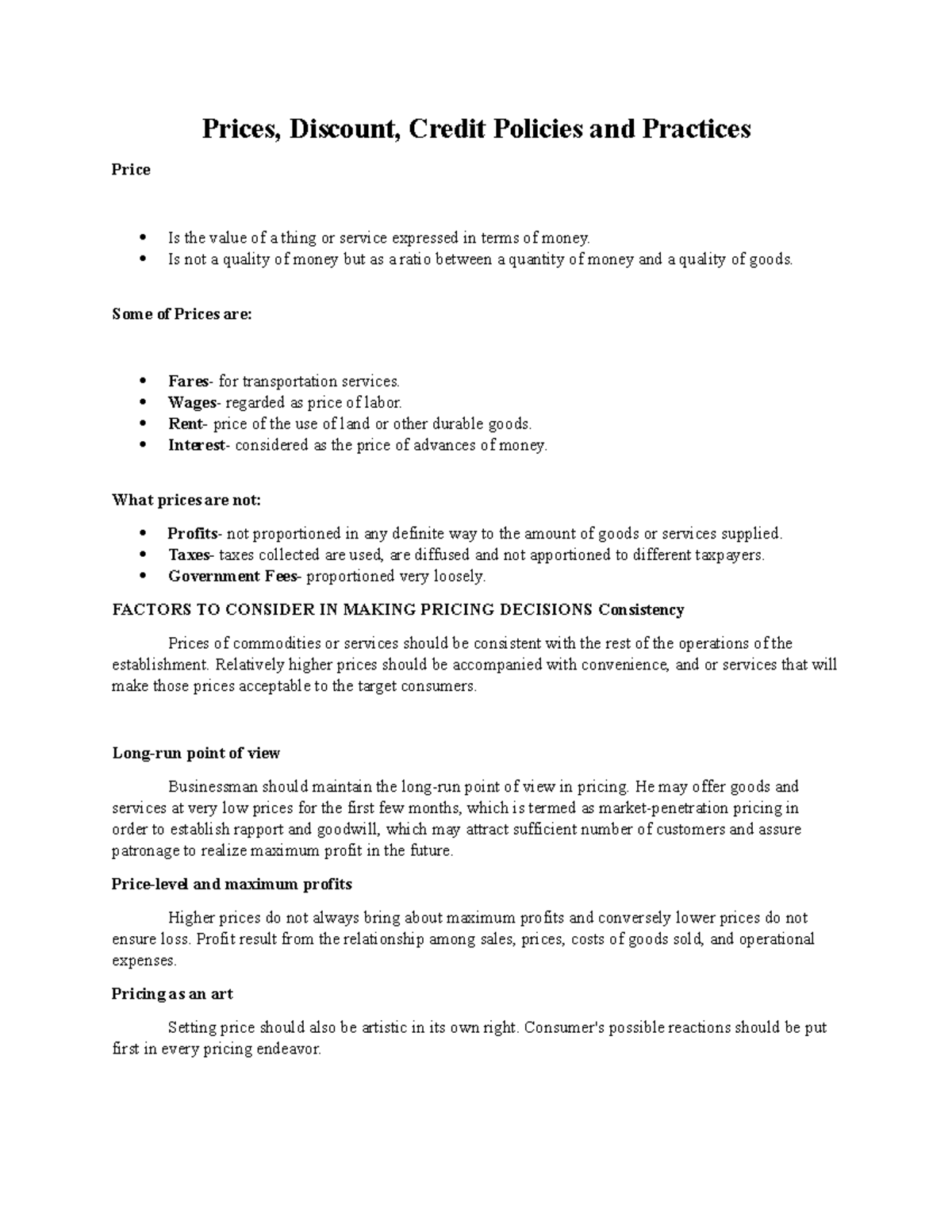 Prices Discount Credit Policies and Practices - Prices, Discount ...