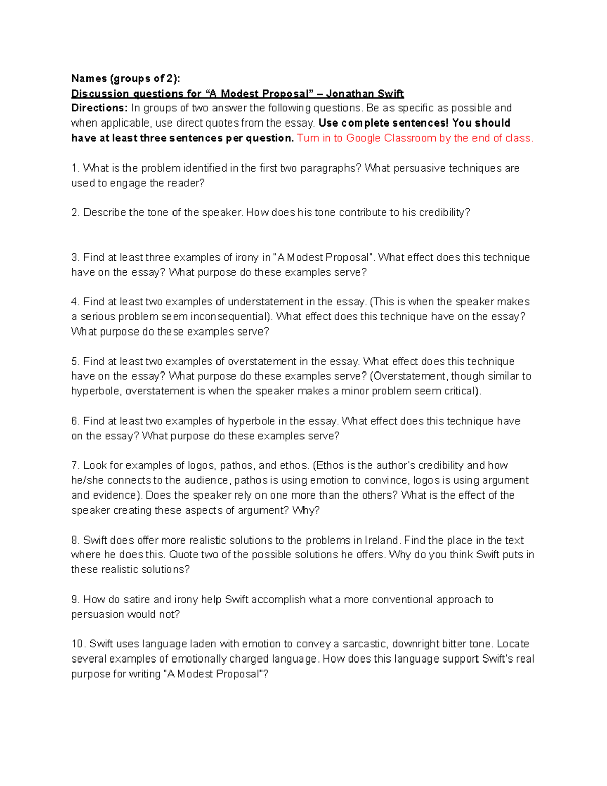 Adrian Cornel - Discussion questions for A Modest Proposal – Jonathan ...