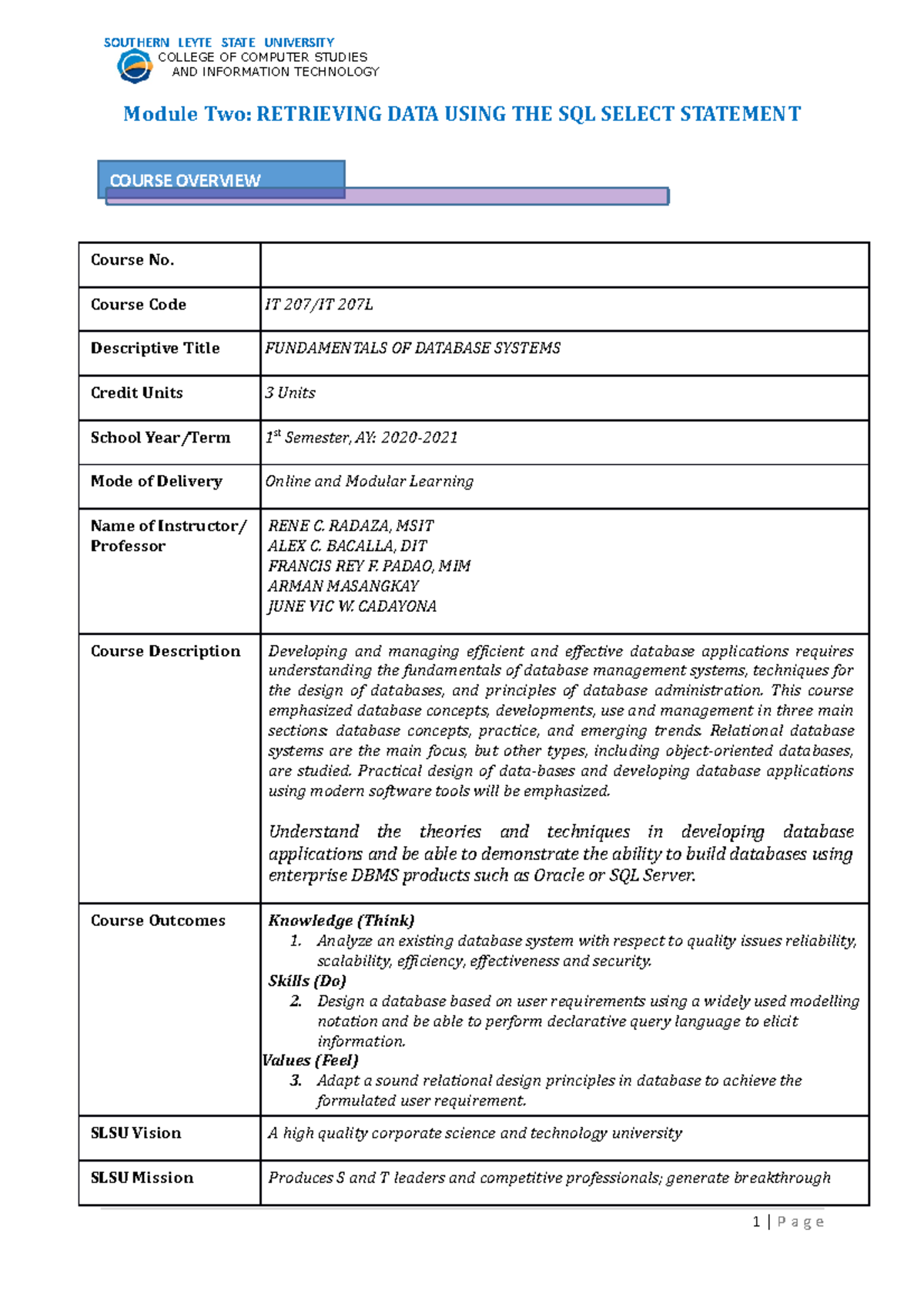 Module 2 - COLLEGE OF COMPUTER STUDIES AND INFORMATION TECHNOLOGY ...