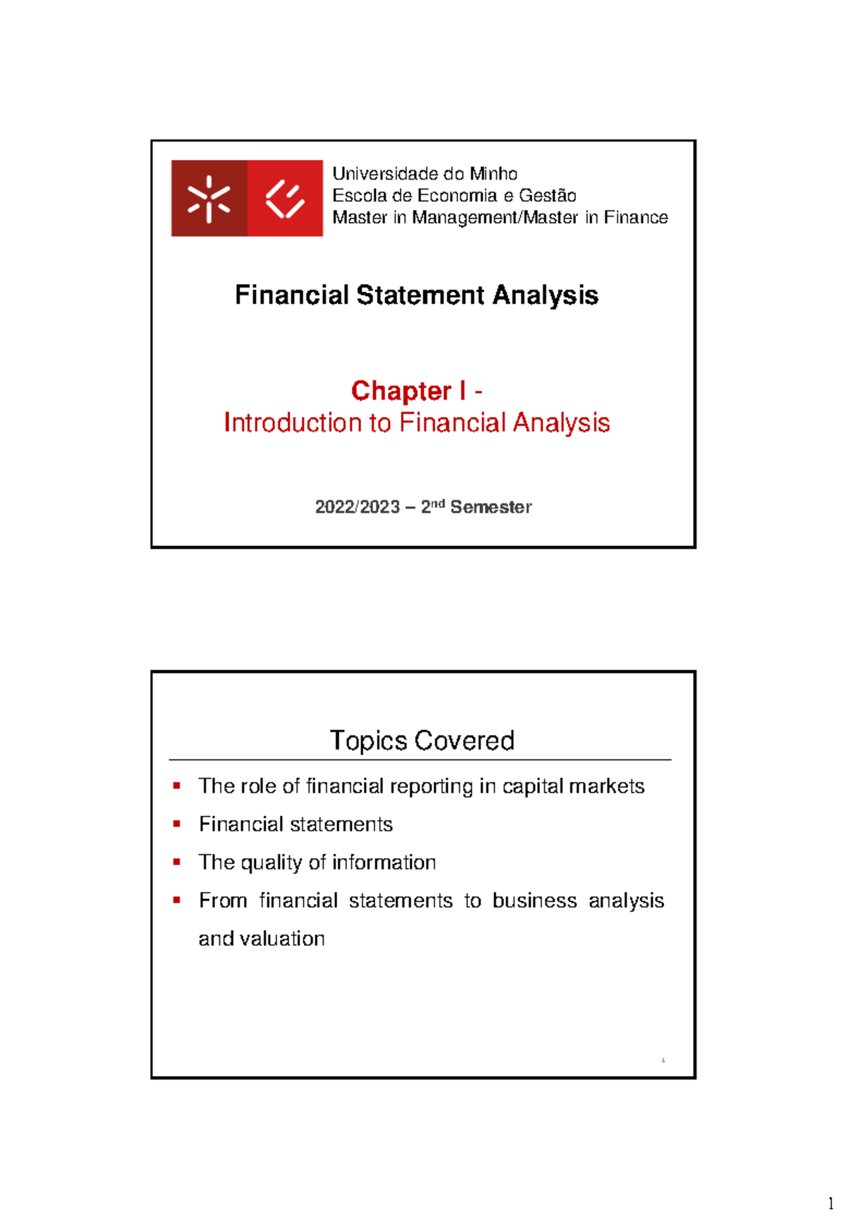 Chapter 1 - Introduction to Financial Analysis - 2022/2023 – 2 nd ...