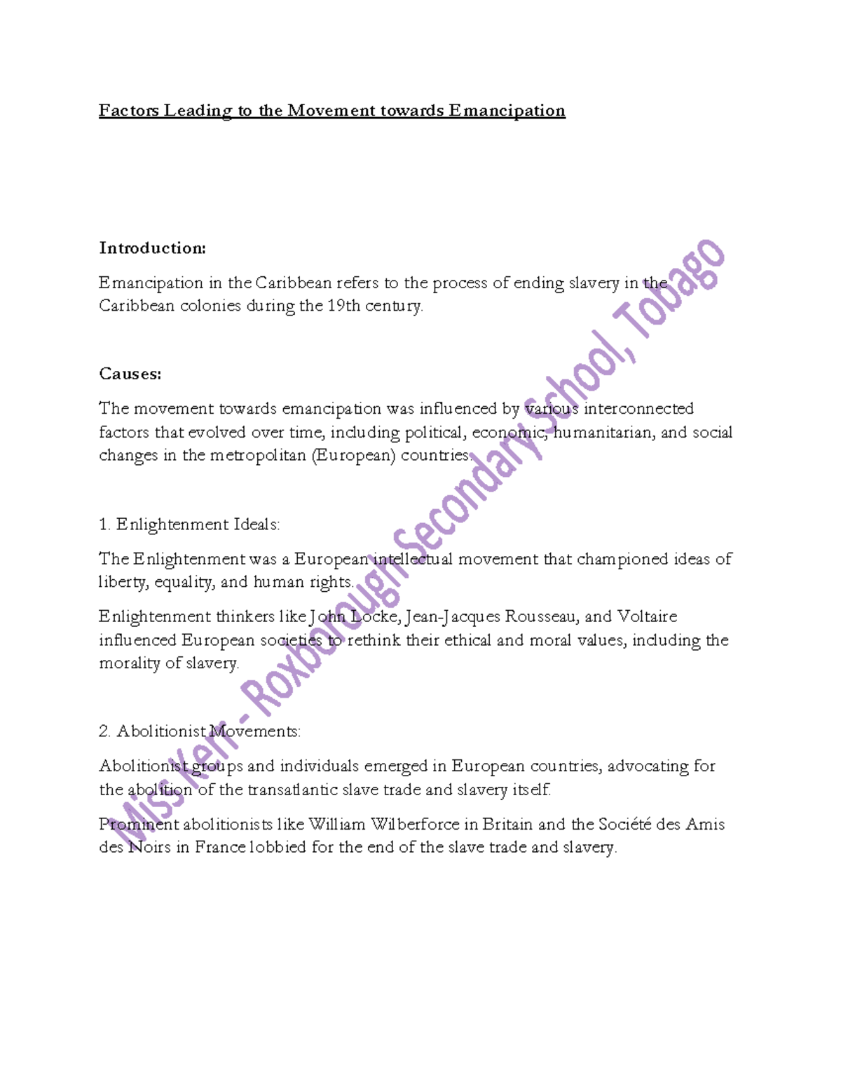 1 Factors Leading towards Emancipation - Factors Leading to the ...