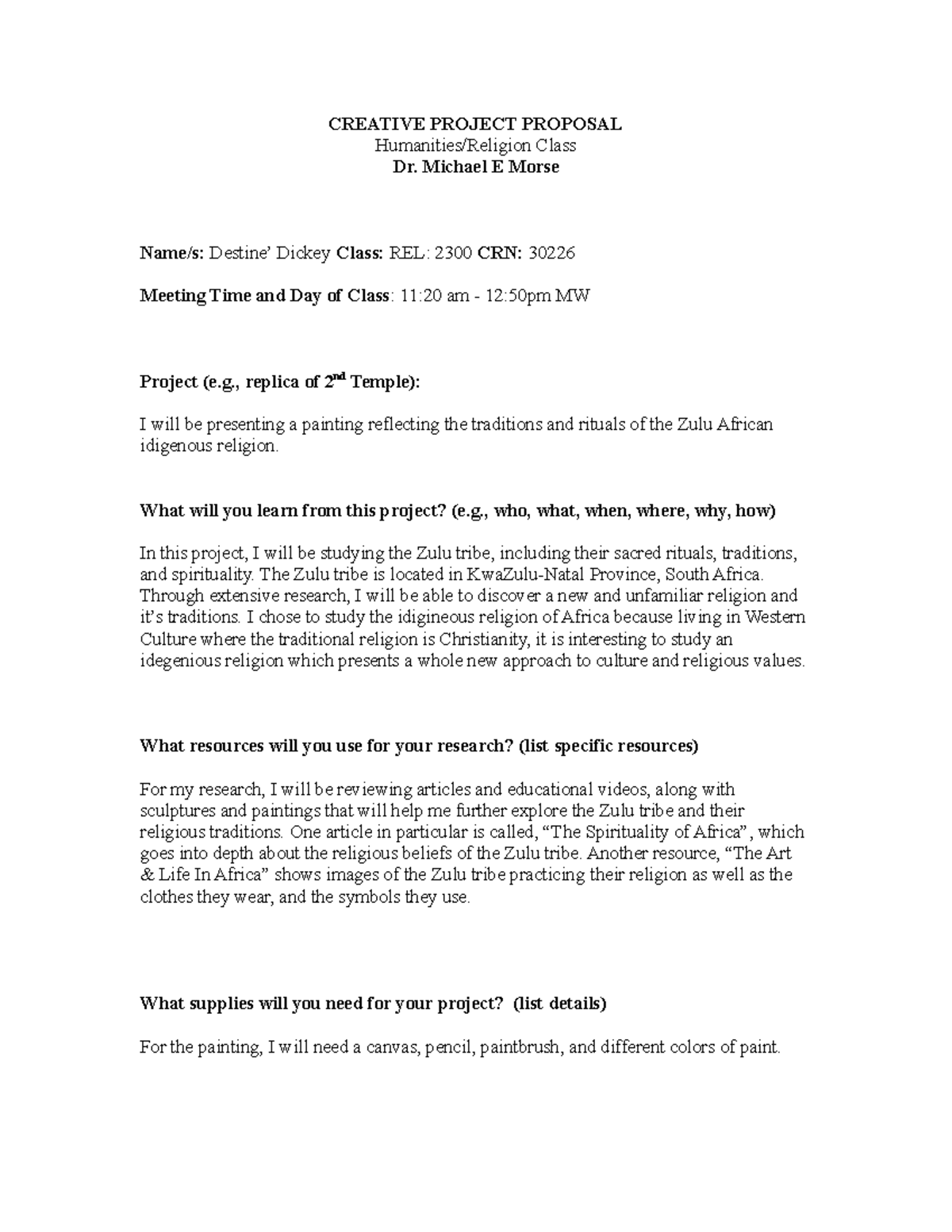 LSCC HUM 12 11, 1230, Humanities and Religion Creative Project ...