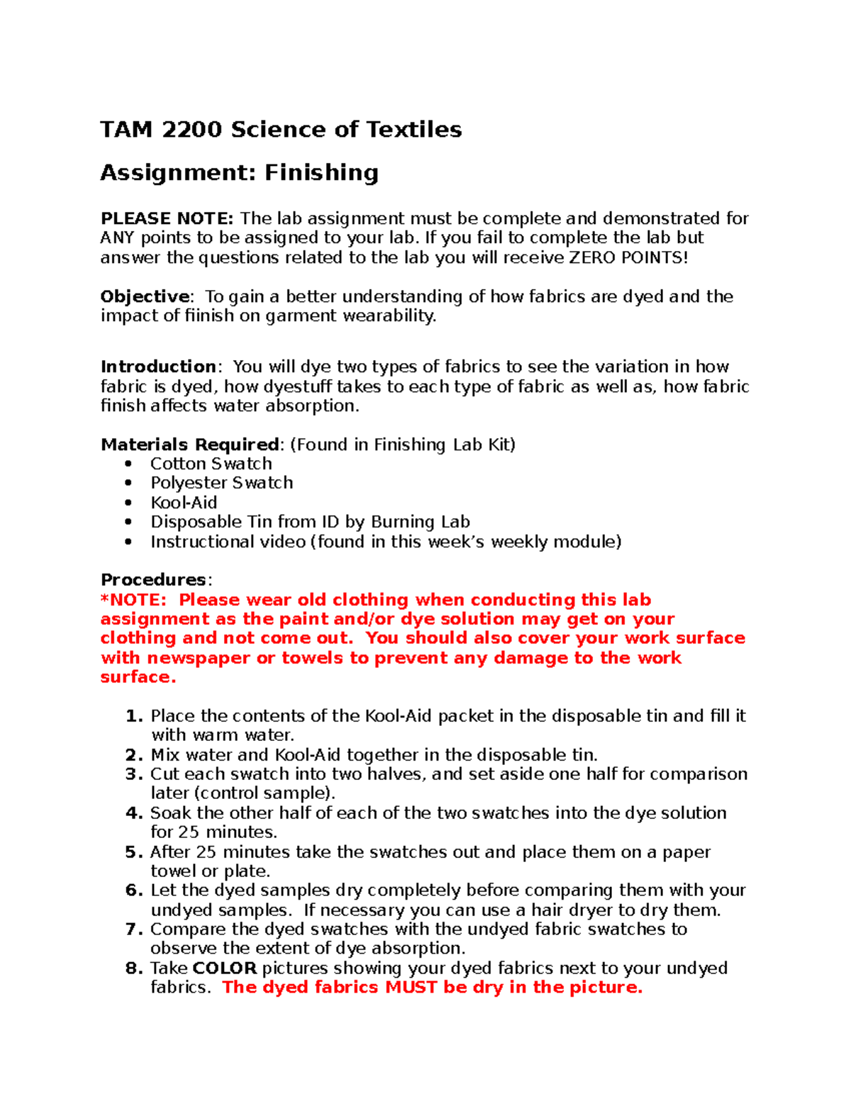 Finishing- Individual Assignment - TAM 2200 Science of Textiles ...