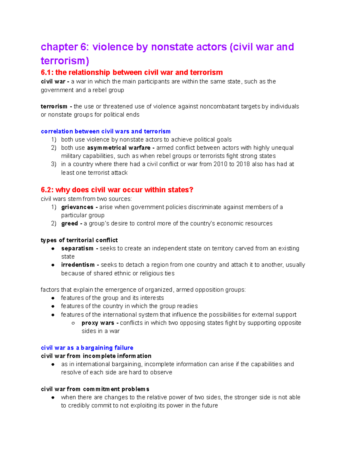 Chapter 6 civil war and terrorism - chapter 6: violence by nonstate ...