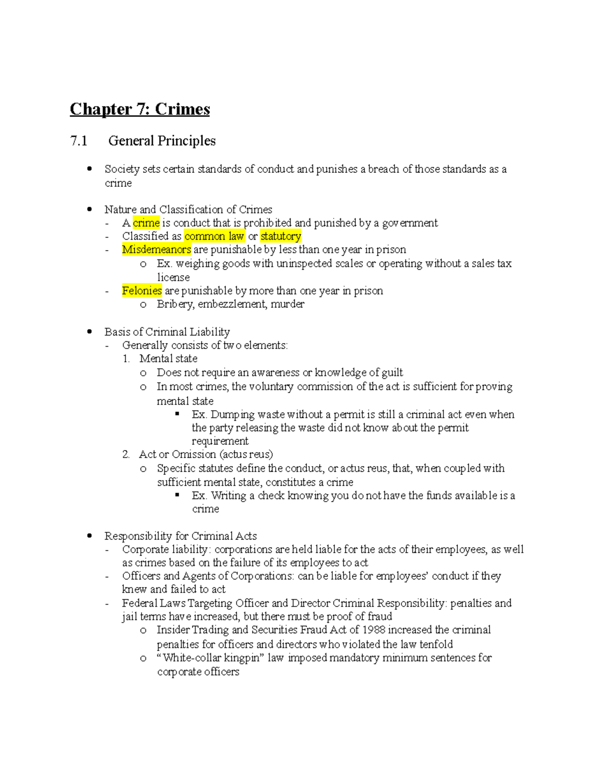 MGMT 455- Chapter 7 - Chapter 7: Crimes 7 General Principles Society ...