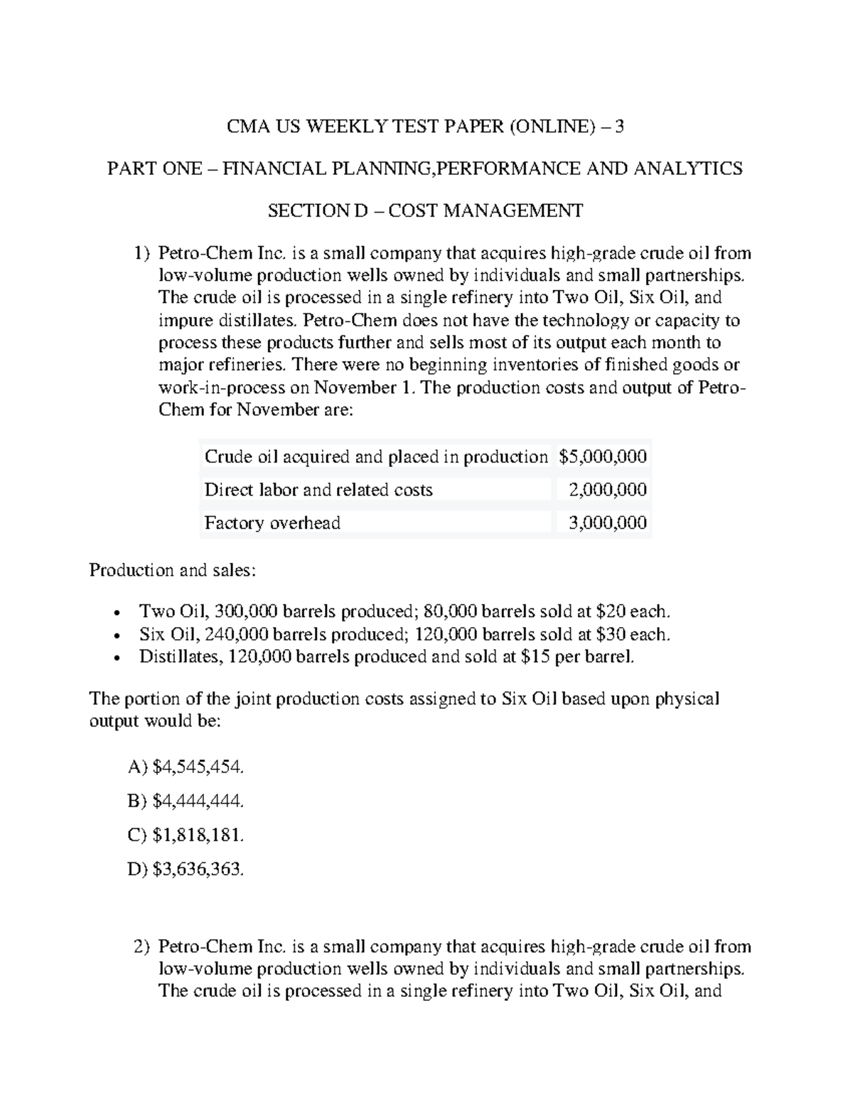 5 6283003478591668530 - CMA US WEEKLY TEST PAPER (ONLINE) – 3 PART ONE ...