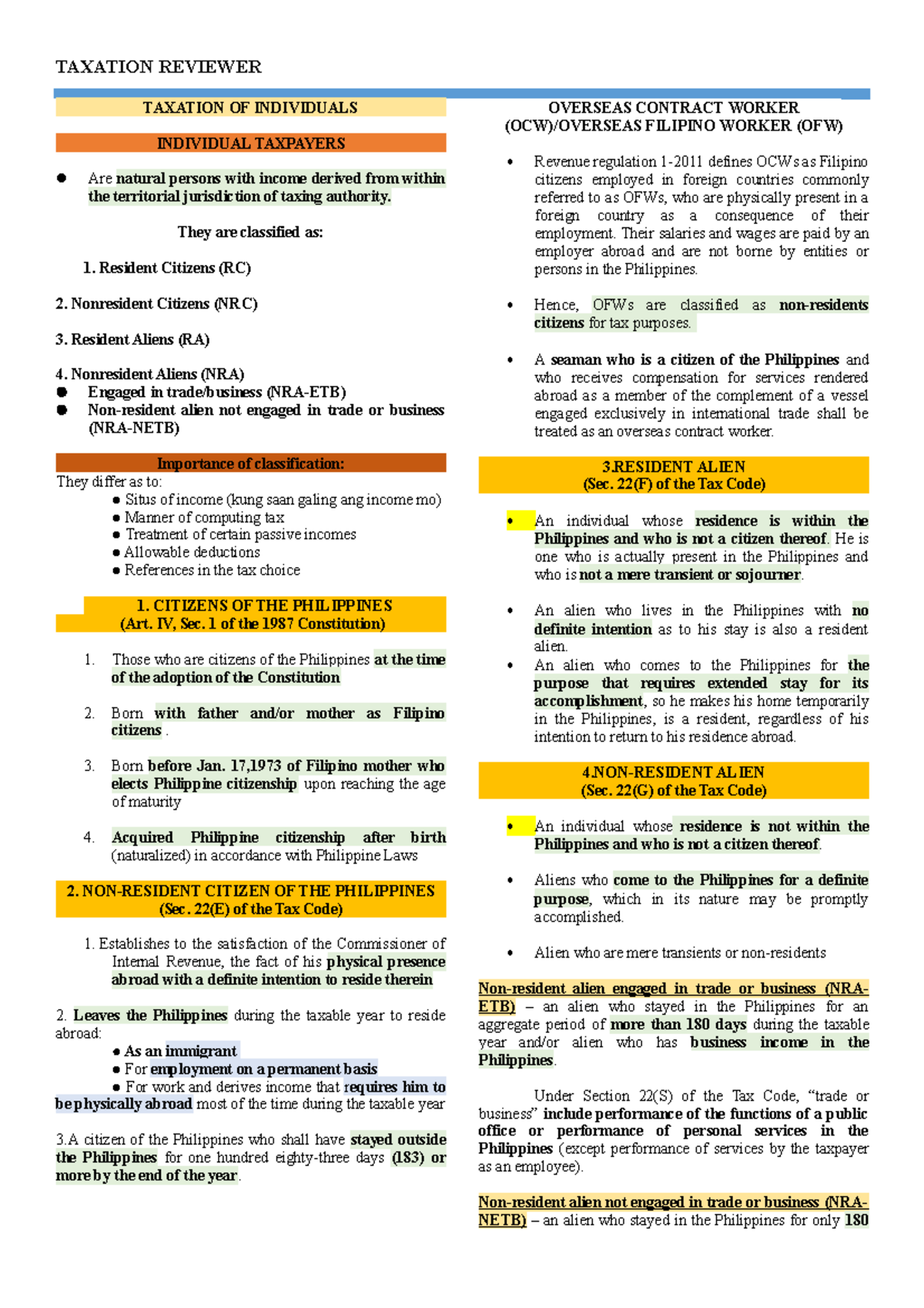 Taxation- Reviewer - This is base on what I understand through the ...