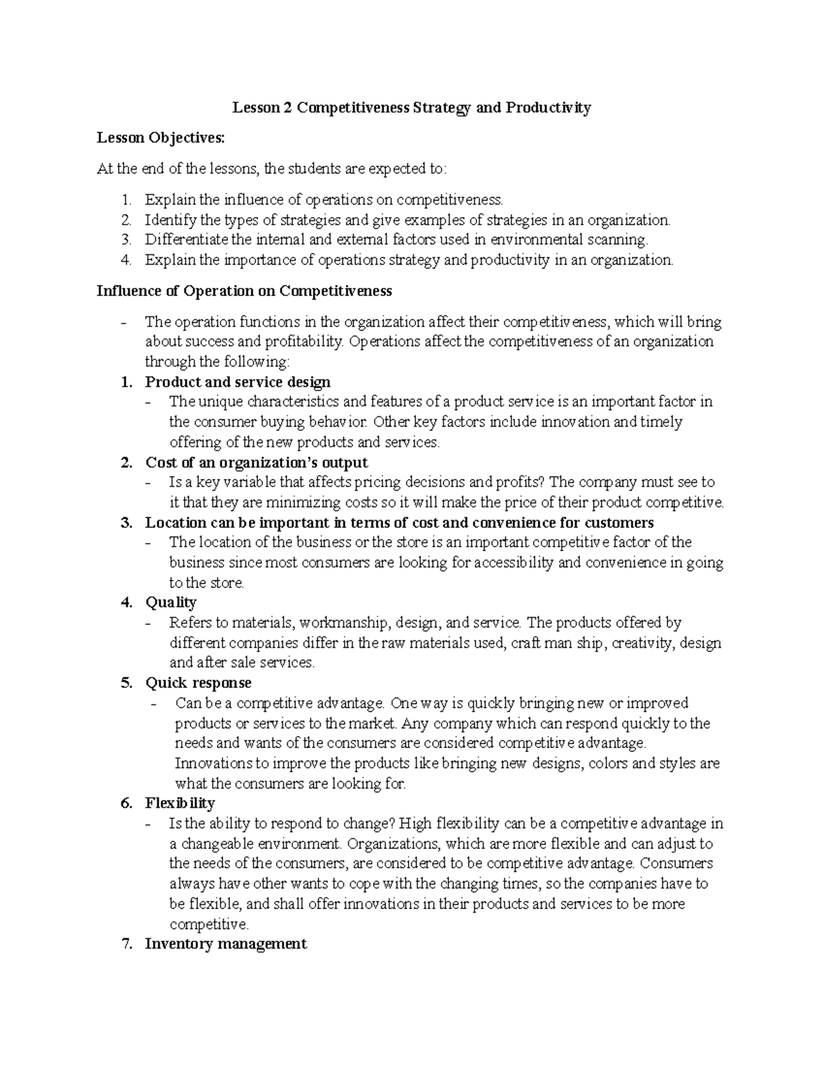 Lesson 2 Competitiveness Strategy and Productivity - Business ...