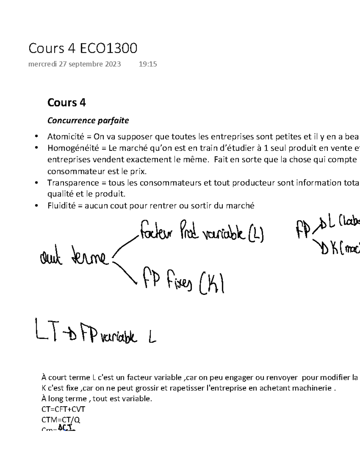 Cours 4 ECO1300 - Cours 4 Concurrence parfaite • Atomicité = On va ...