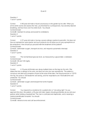 Exam 5 - Exam 5 EMT - Question 1 1 out of 1 points Correct Common signs ...
