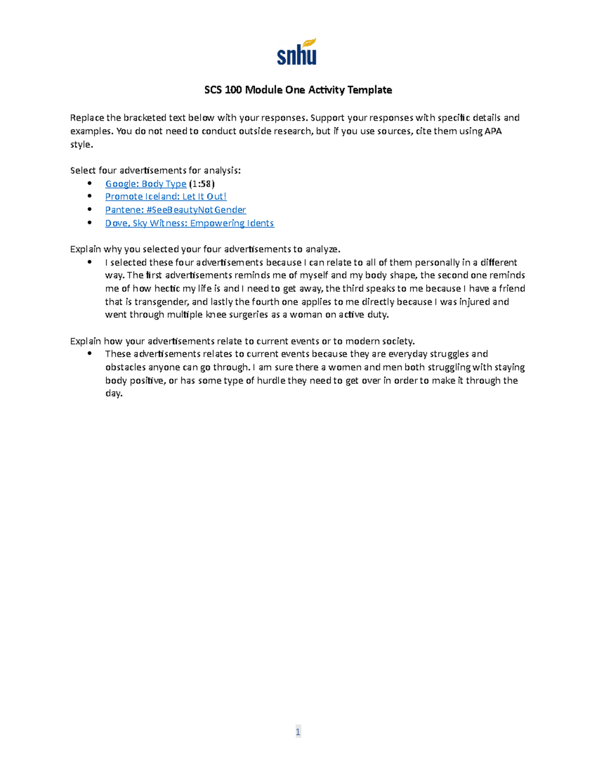 SCS 100 Module One Alayah Lewis - SCS100 - SNHU - Studocu
