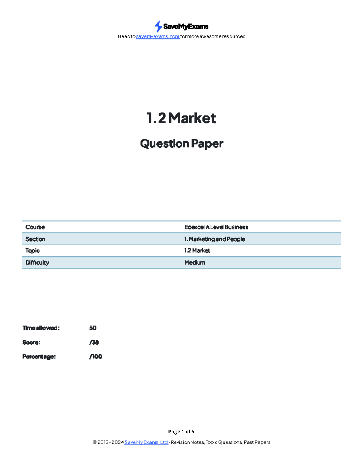 1.2 Market M - Page 1 of 5 1 Market Question Paper Course Edexcel A ...