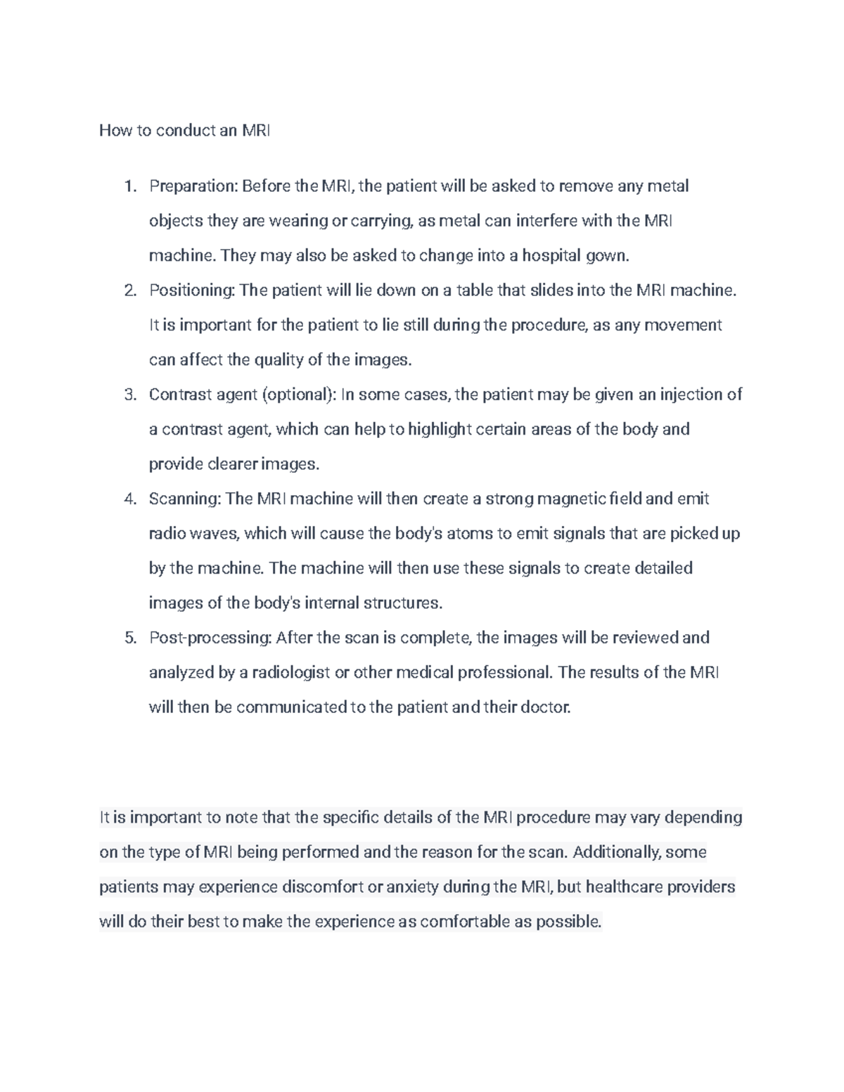 Magnetic Resonance Imaging notes - How to conduct an MRI Preparation ...
