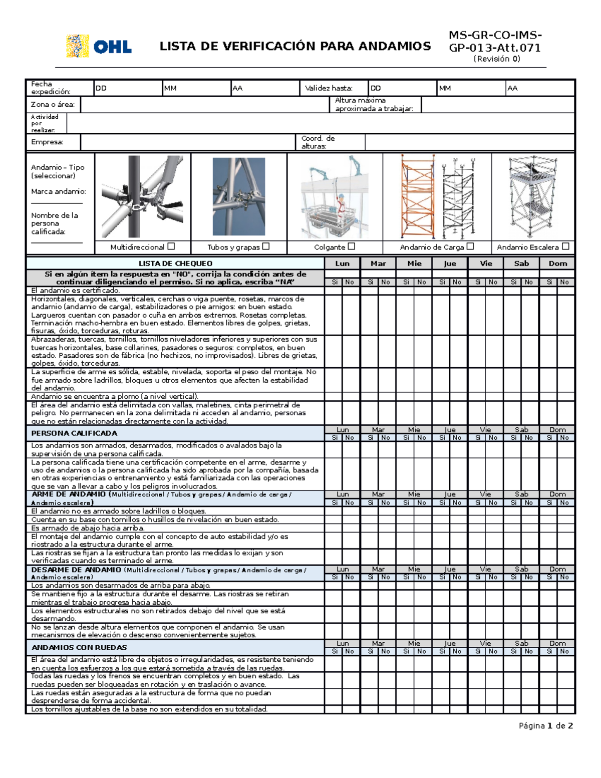 MS-GR-CO-IMS-GP-013-Att71 Lista de verificación de andamios - LISTA DE ...