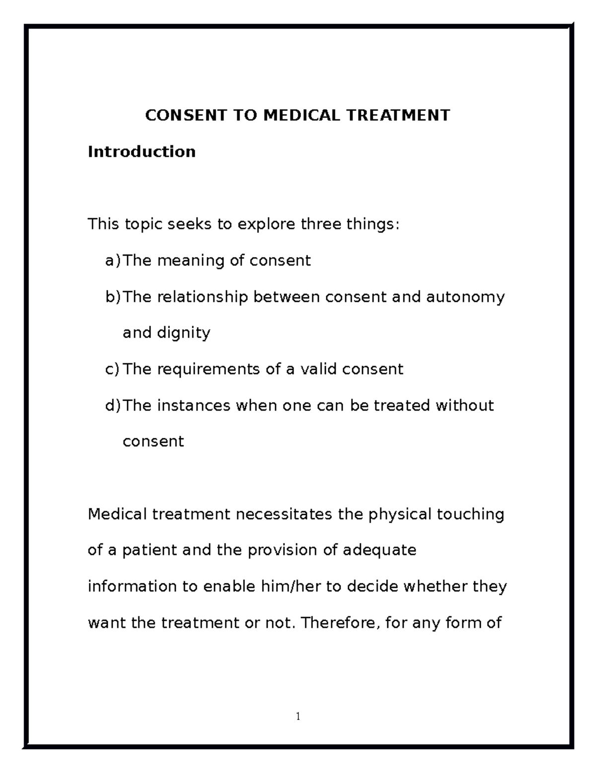Consent TO Medical Treatment notes - CONSENT TO MEDICAL TREATMENT ...
